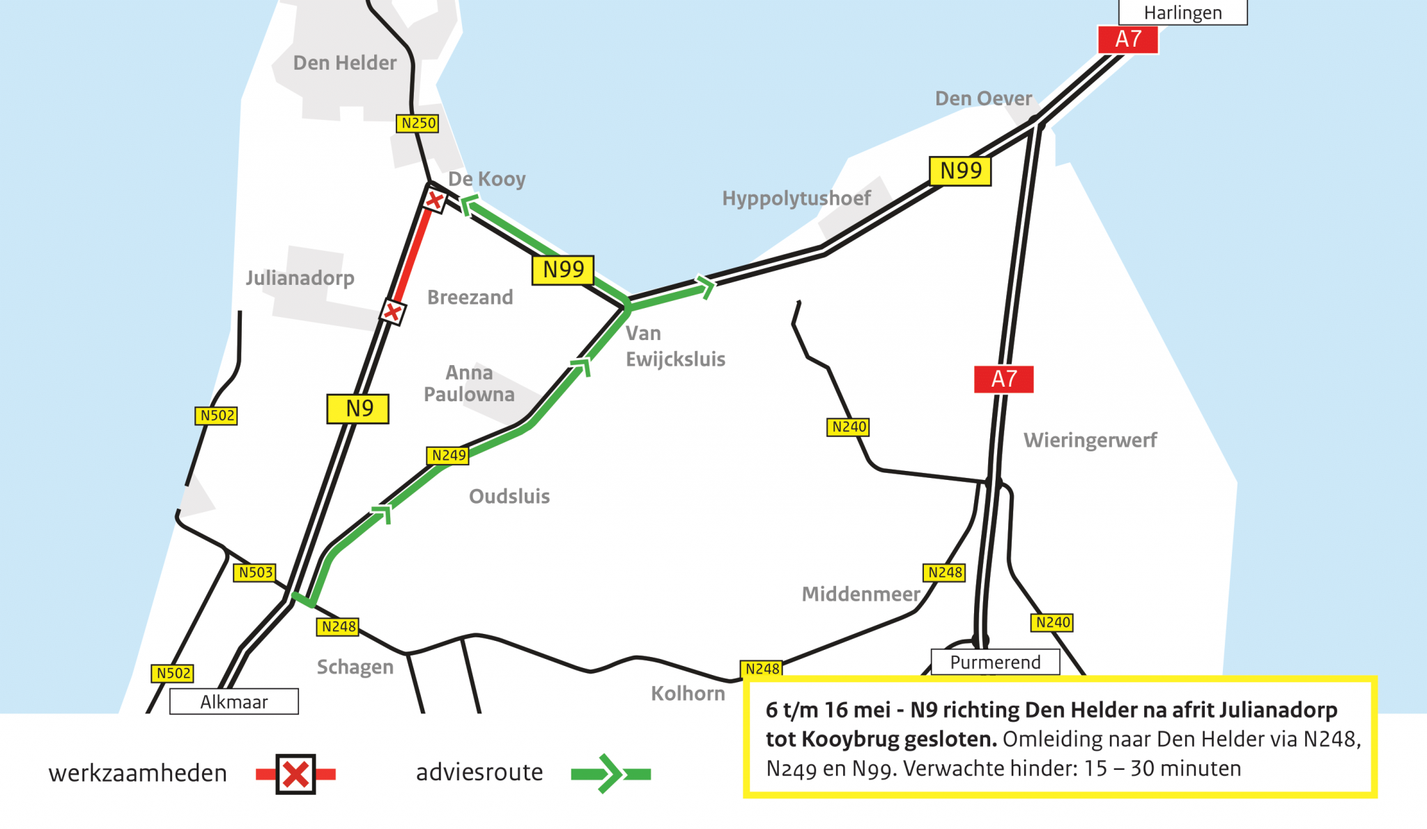 Verkeershinder N9 tussen De Stolpen en Den Helder van 6 tot en met 16 mei - Gemeente Hollands Kroon